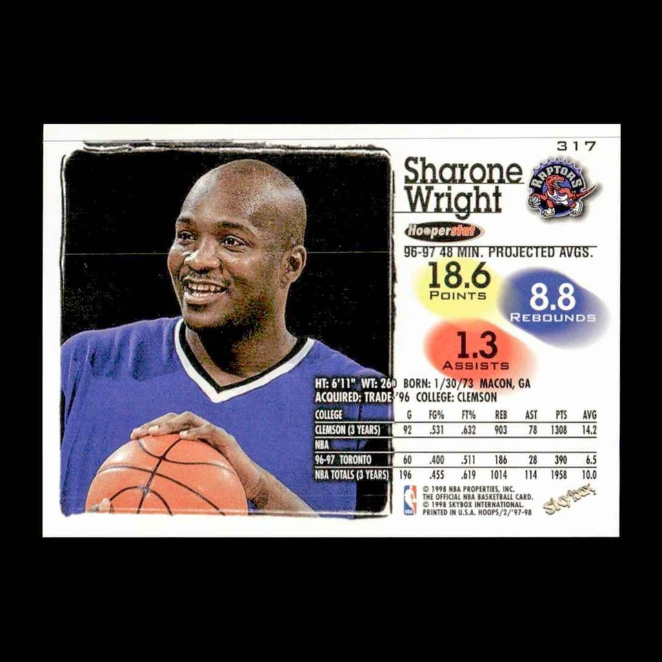 Sharone Wright 1998-99 Hoops Toronto Raptors #317 R331F 39 | eBay