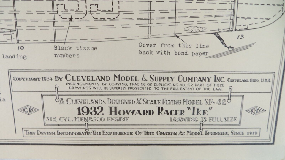 CLEVELAND MODEL & SUPPLY CO. 1932 HOWARD RACER "IKE" Model SF-42 Plane ...