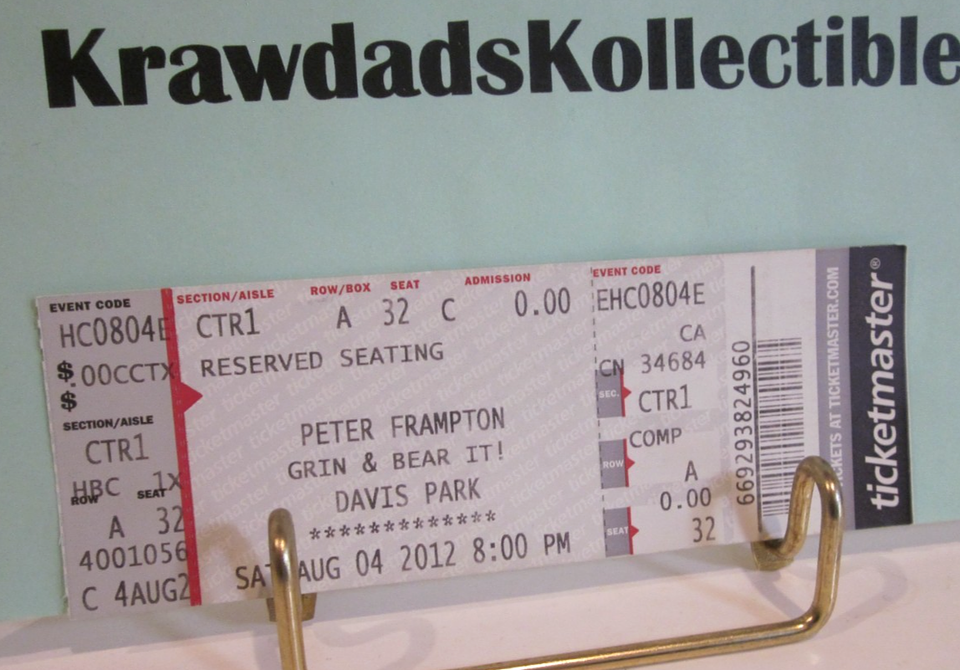 PETER FRAMPTON 2012 CONCERT TICKET FRONT ROW CENTER ROCKFORD, IL GRIN ...