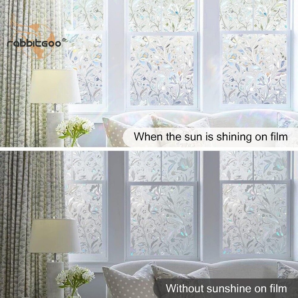 rabbitgoo Window Film Privacy Stained Glass 3D Frosted Decoration ...