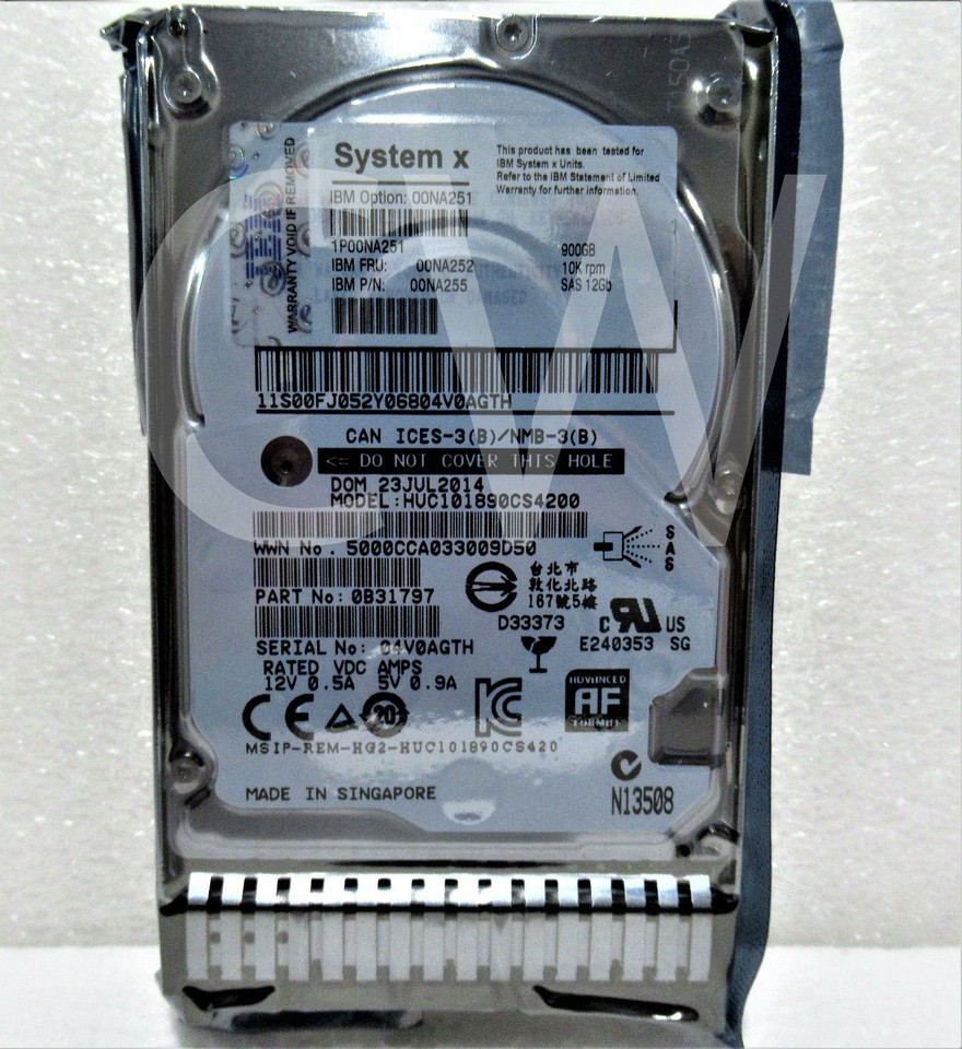 00NA252 00NA251 00NA255 IBM 900GB 10000RPM 12Gbps G3HS 2.5" SAS HDD ...