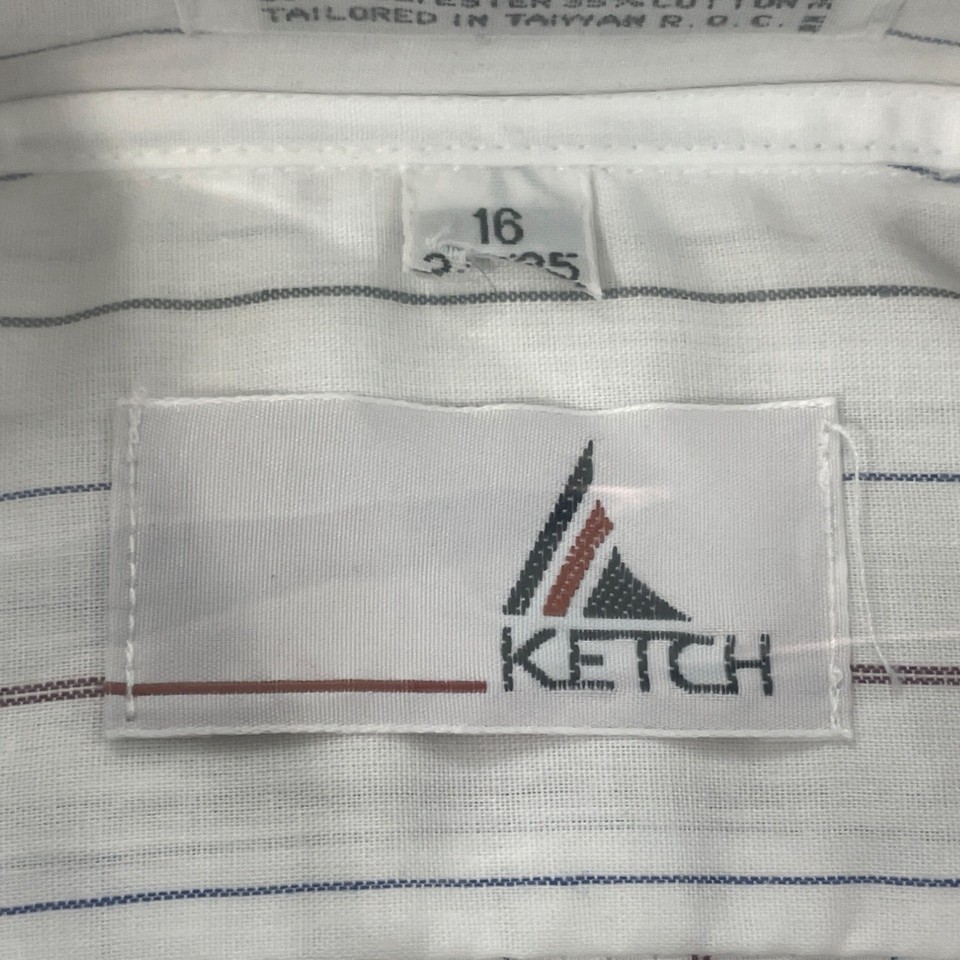Ketch Mens Striped Shirt White With Red & Blue Stripes Size 16 (34-35 ...