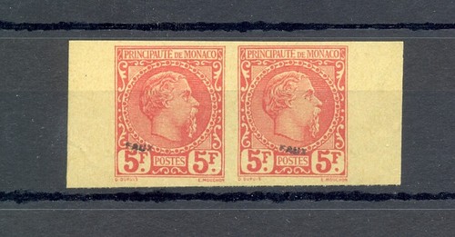 MONACO -FOURNIER FORGERY 2 ST -5 Fr. IMPERF..-AFFIXED TO PAGE -MARKED ...