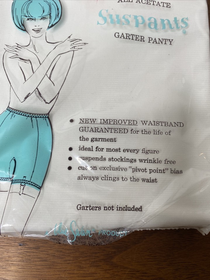 New Vintage 50's Blue Swan White Garter Panty Wide High Dome Gusset 5 ...