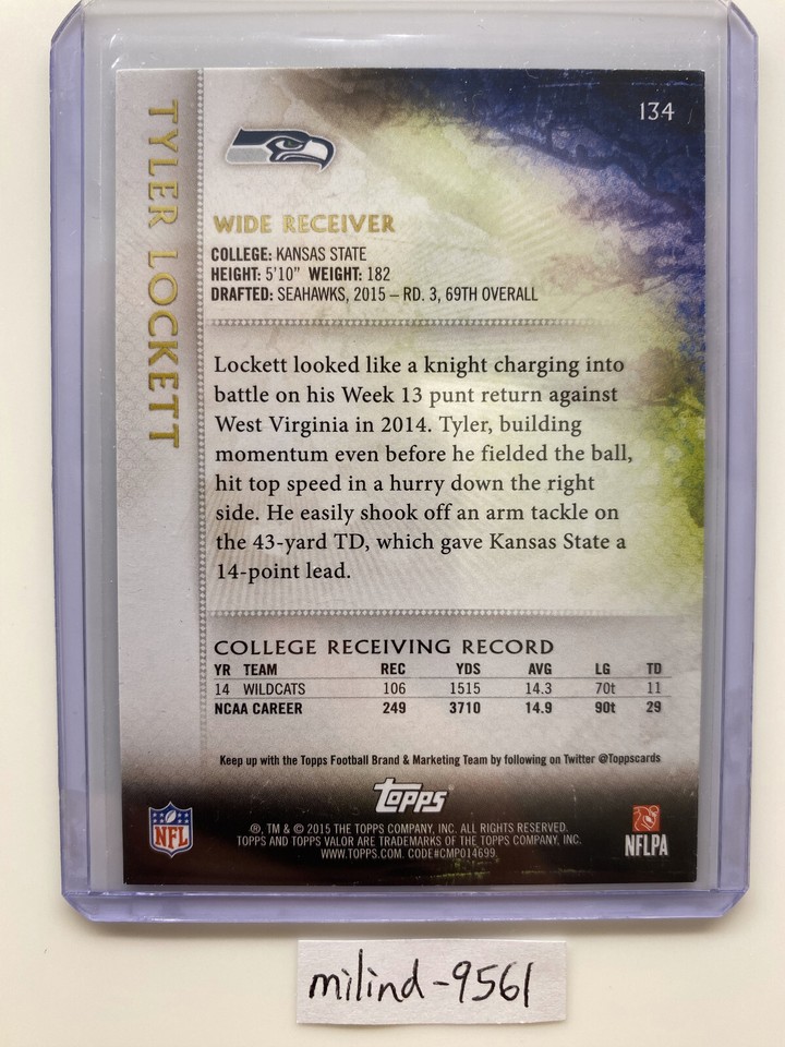 2015 Topps Valor - Tyler Lockett Speed Parallel Rookie Card #134 NFL ...