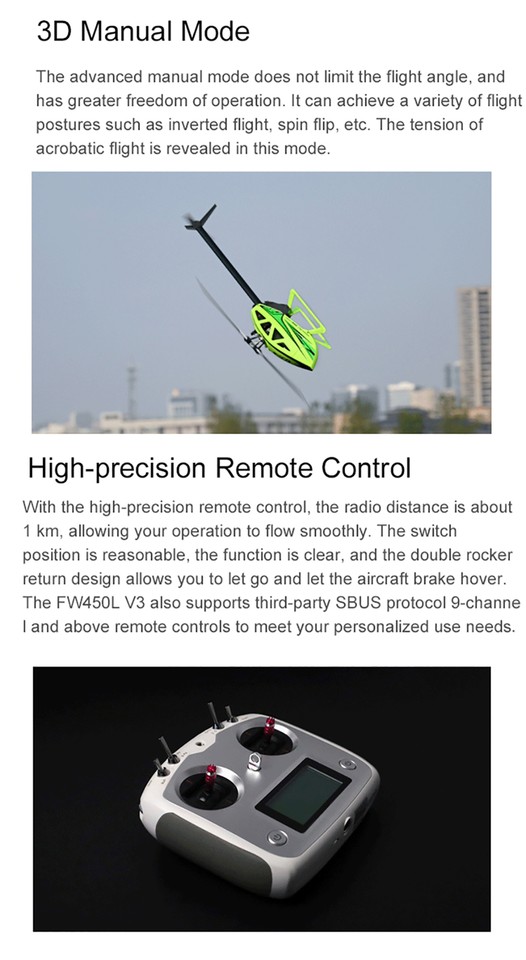 Fly Wing FW450L V3 6CH GPS 3D Hovering ACE Flight Control RC RTF/ BNF ...