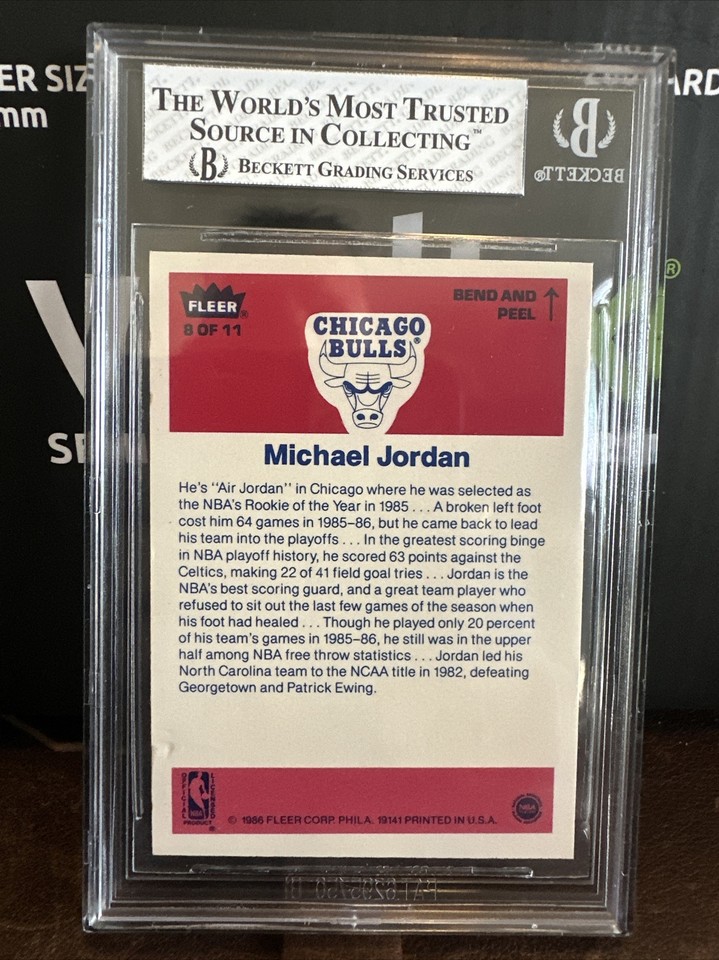 86 Fleer Michael Jordan Rookie Sticker, 9 Corner, 8 Center (Regrade ...