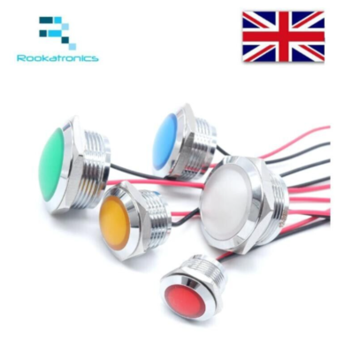 Round Metal LED 12mm 16mm 19mm 22mm 5V 12V-24V 220V Red/White/Blue ...