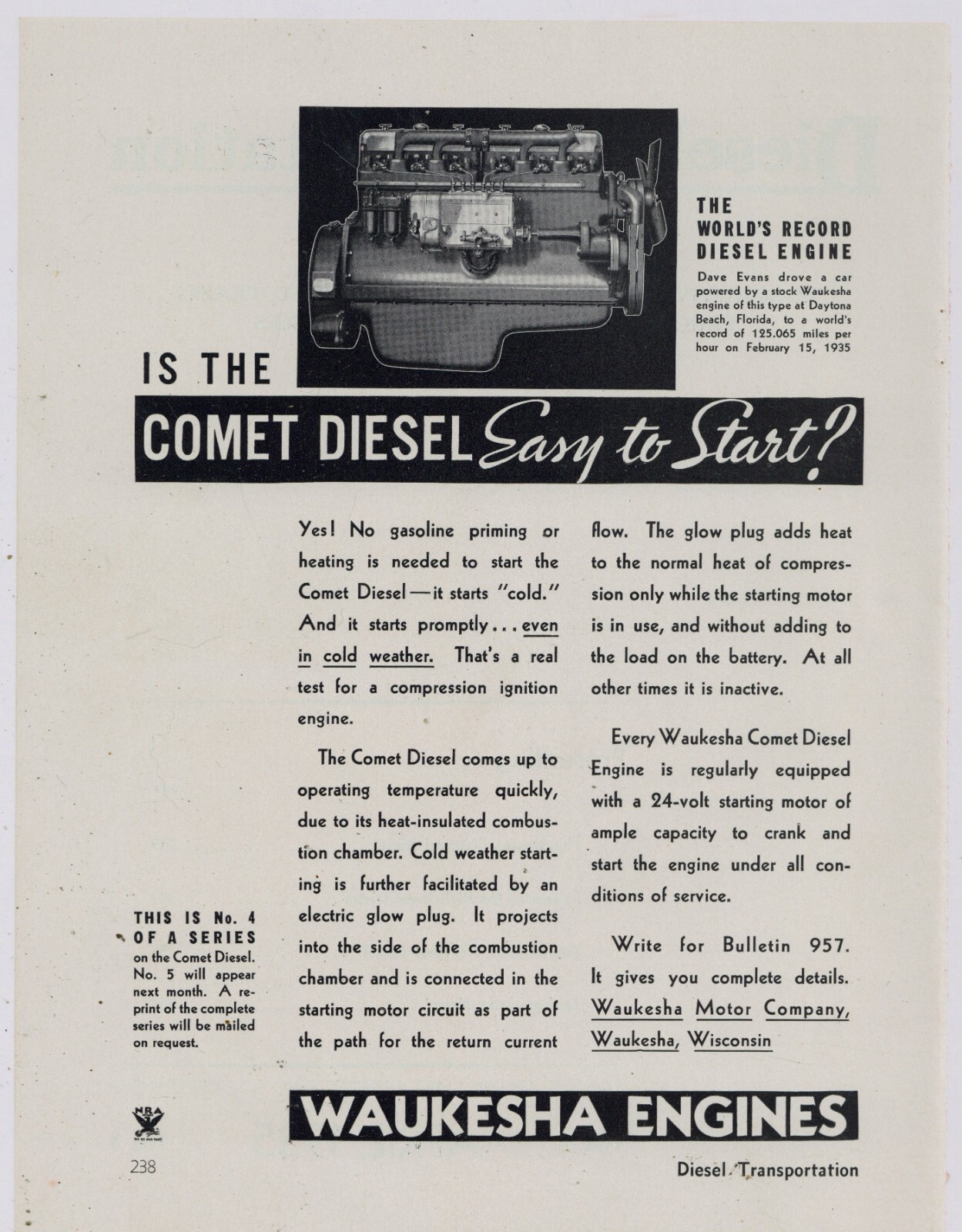 1935 Waukesha Motor Co. Ad: No. 4 in a Series - The Comet Diesel Engine ...