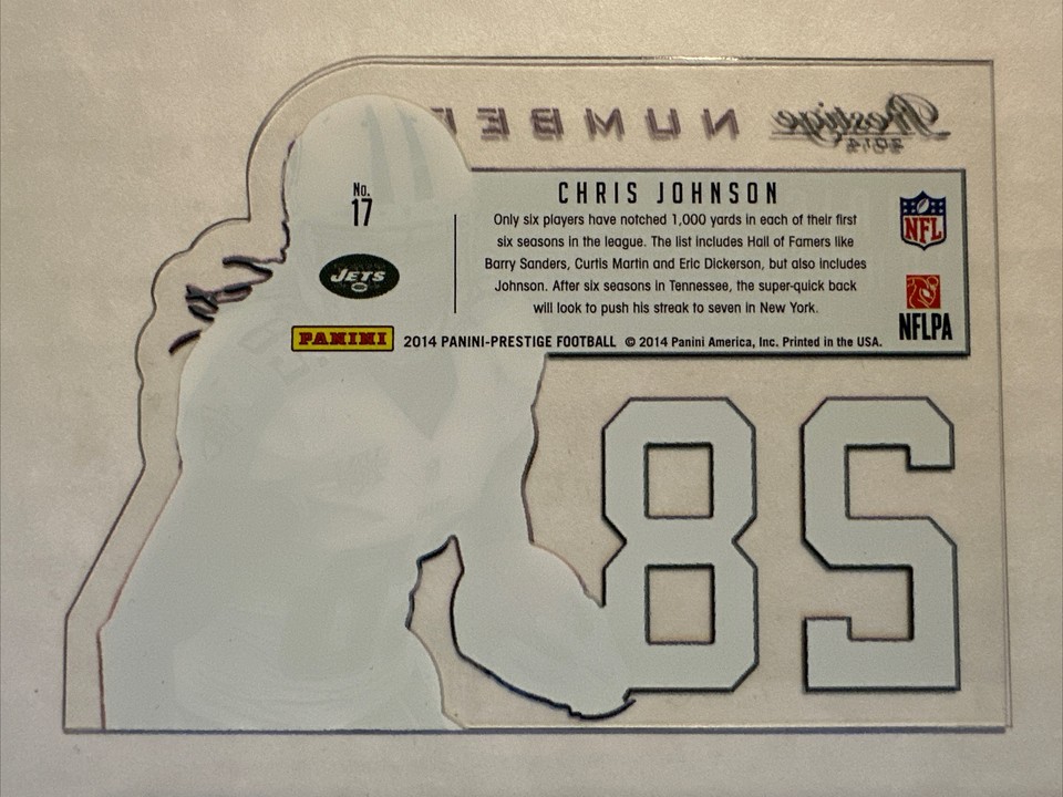 2014 Prestige Behind The Jersey Numbers #17 Chris Johnson New York Jets ...