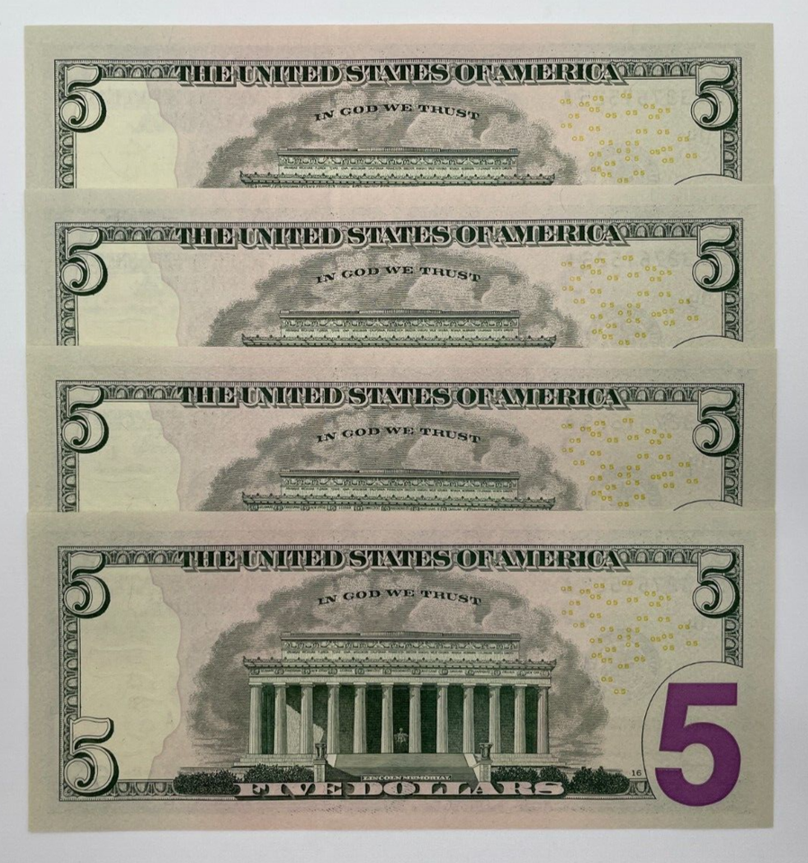 NEW Uncirculated Five Dollar Bills Series 2021 $5 Sequential Bank Notes ...