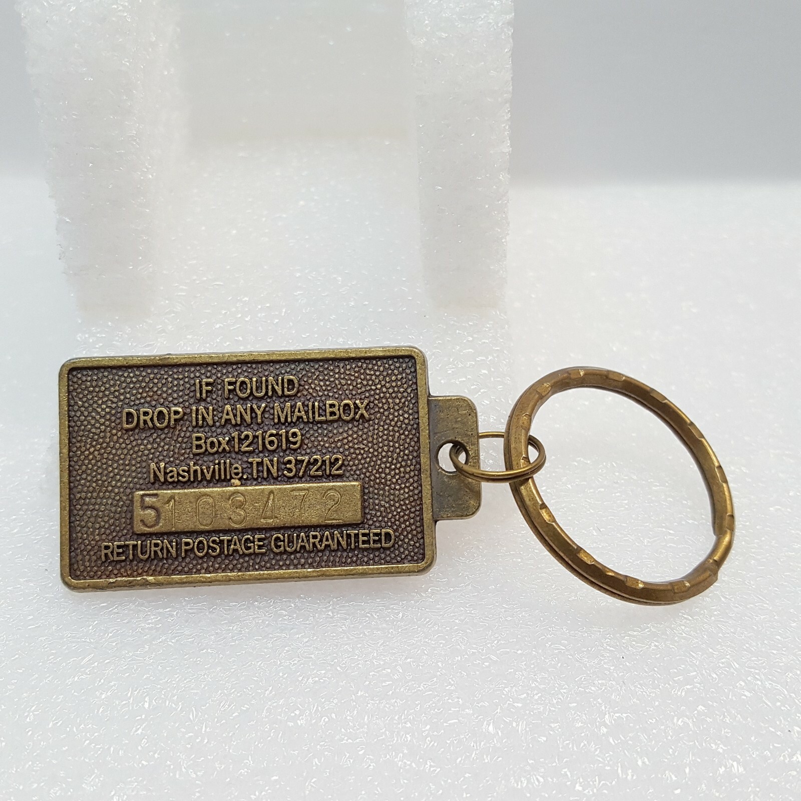 Vintage KEY REGISTRATION Return Postage Guaranteed Brass Key Ring ...