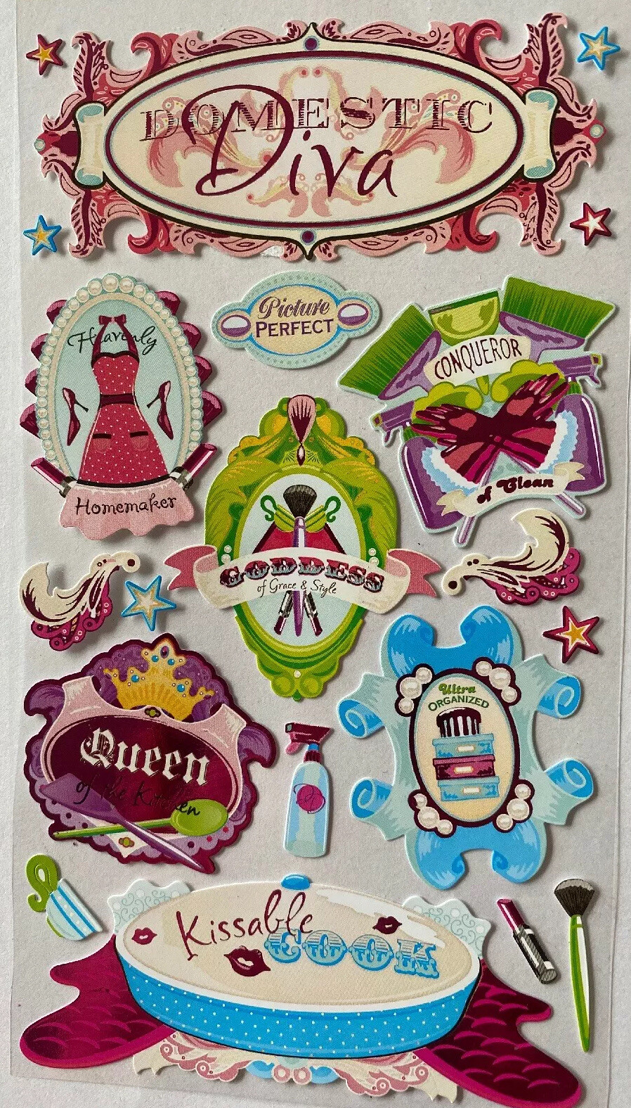 DOMESTIC DIVA Stickers(20pc)Sticko •Girl•Make-Up•Queen•Goddess•Kissable ...