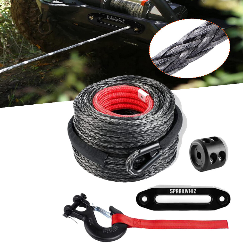 26500LBS 100FT Synthetic Winch Rope Winch Line Cable Rope w/Steel Hook ...