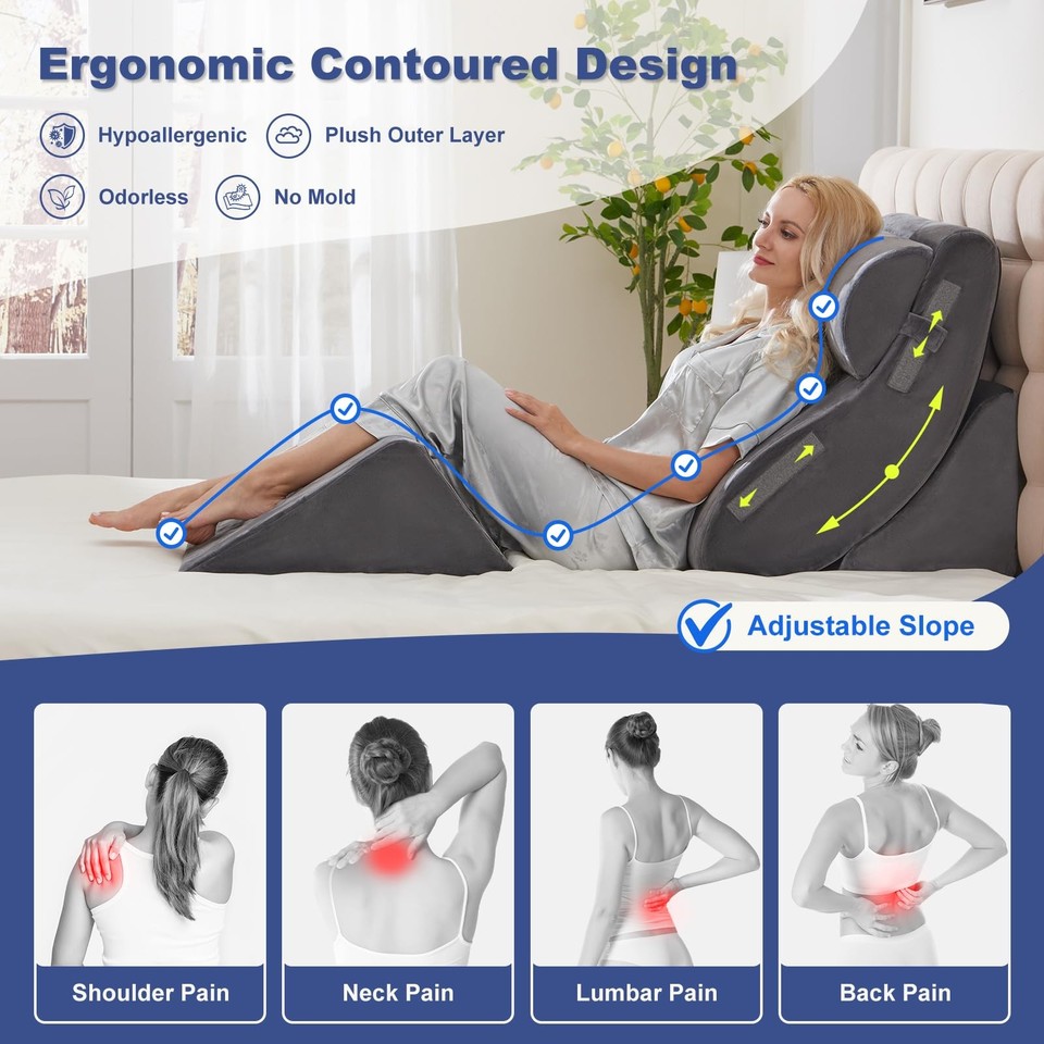 4PC Orthopedic Bed Wedge & BBL Surgery Pillow Set - Memory Foam Support ...