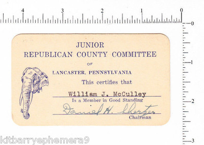 4306 William J. McCulley membership card Daniel H. Shertzer, Lancaster ...