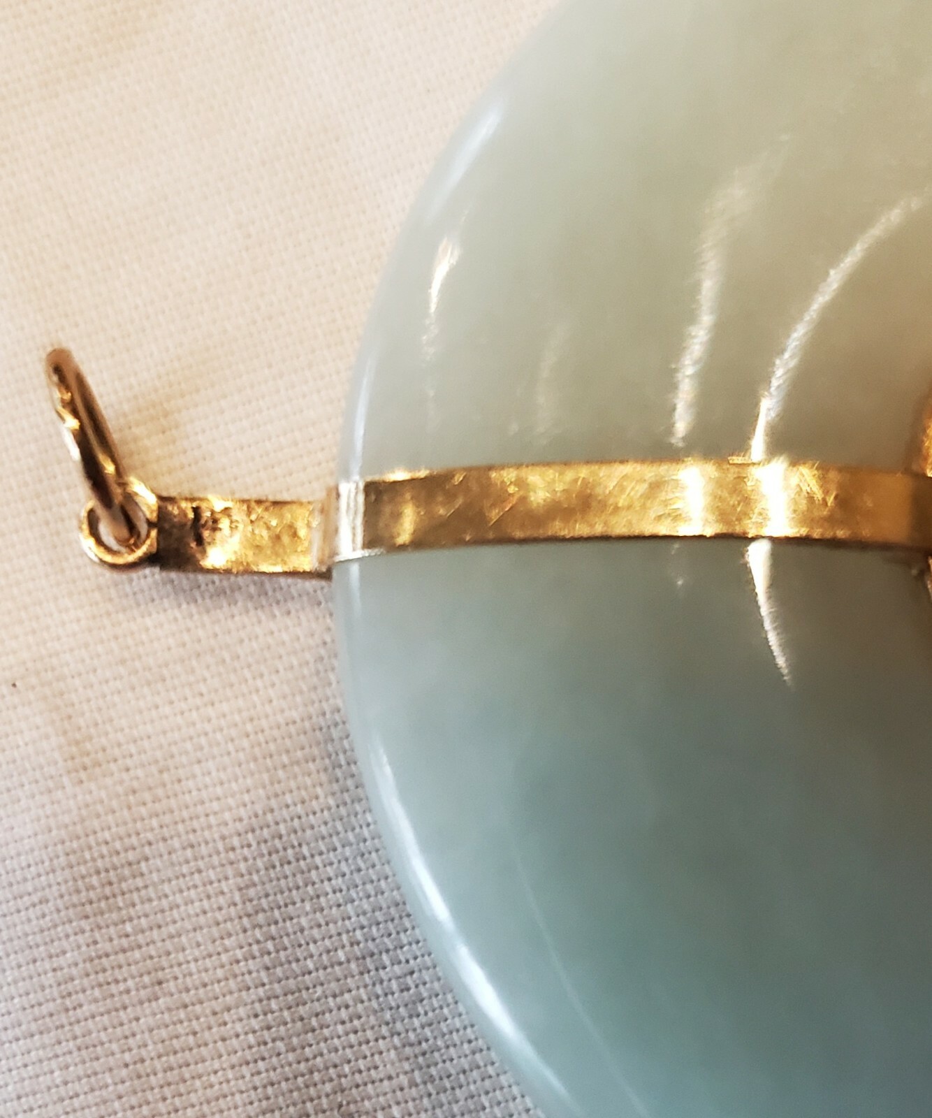 Chinese Jade 14K Gold Good Luck Pi Bi Disk Pendant Ne… - Gem