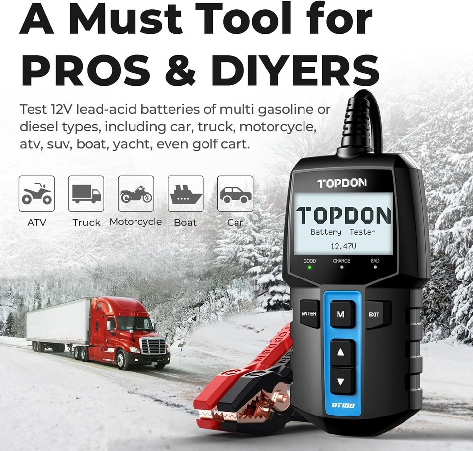 Topdon BT100 Car Battery Tester - Precise Detection and Battery ...