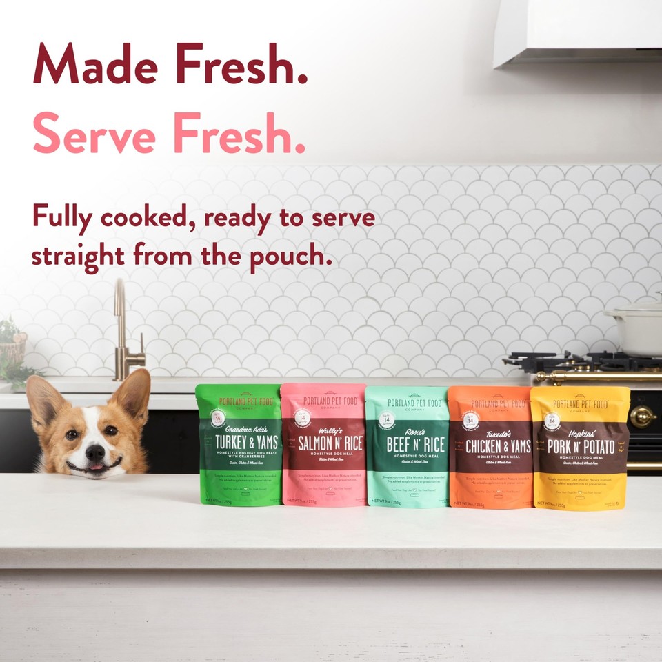 Portland Pet Food Company Fresh Dog Food Pouches Human-Grade Toppers ...