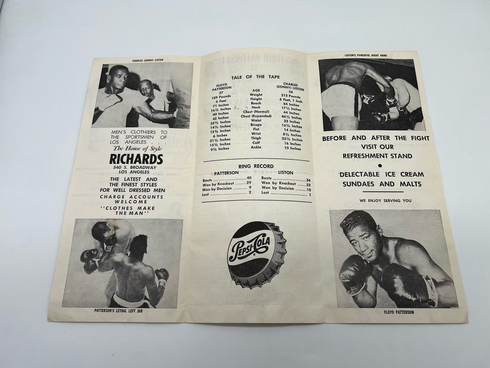Sonny Liston Vs Floyd Patterson Boxing Program Original Vintage ...