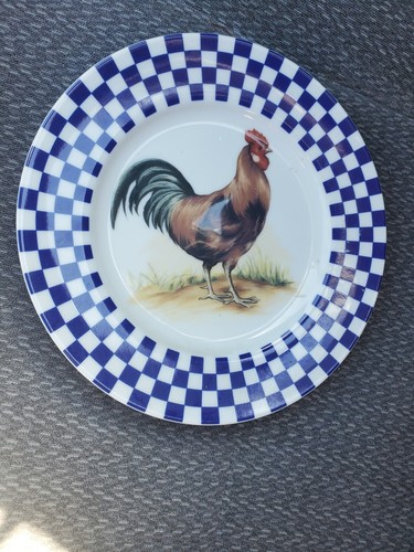 Williams Sonoma Rooster Plate Japan Farmhouse Blue Checkers | eBay