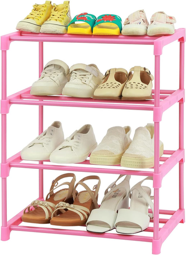 4-Tier Small Pink Shoe Racks Small Shoe Rack for 6-8 Pairs Shoe Storage ...