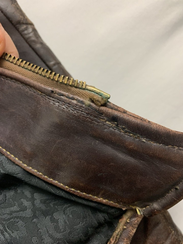 Vintage Brown Leather Heavy Cowhide Motorcycle Jacket Coat AS IS | eBay