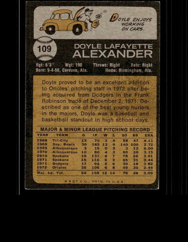 DOYLE ALEXANDER 1973 Topps #109 BFU7R2S1P80 FREE SHIPPING | eBay