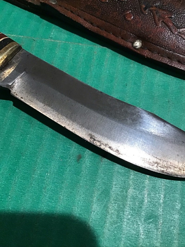 Vintage Western USA L66 Fixed Blade Skinning Hunting Knife W/ Leather ...