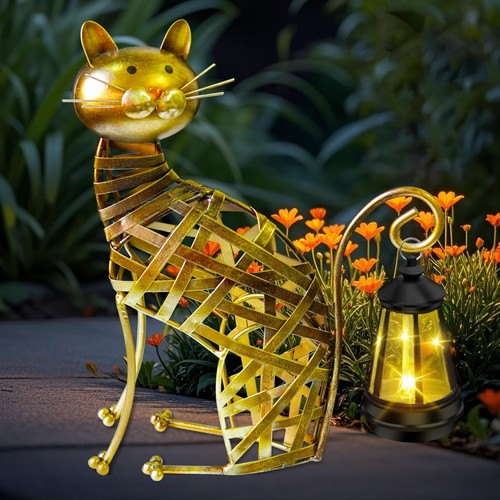 Solar Cat Garden Statue with Solar Lights,Large Metal Figurine Birthday ...