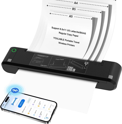 Portable Printers Wireless for Travel - 320 DPI Bluetooth Thermal Black ...