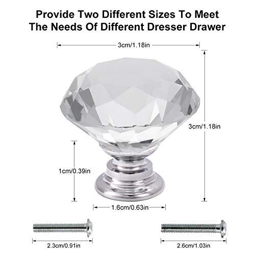 10 Pcs Crystal Glass Cabinet Knobs 30mm Diamond Shape Drawer Clear ...