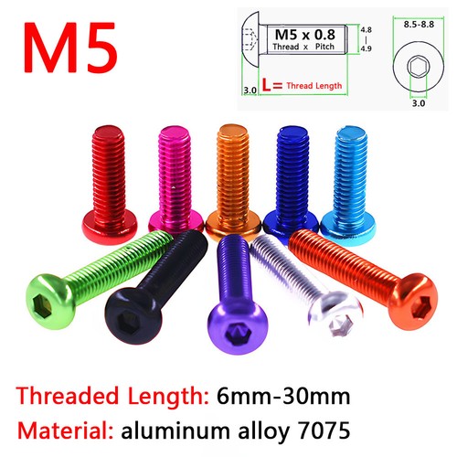M5 Button Head Allen Bolts Aluminum Alloy Hex Socket Screws DIY Colored ...