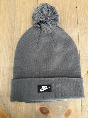 NIKE REMOVABLE POM BEANIE HAT CAP WINTER HEAD COVER 878119 UNISEX GREY ...