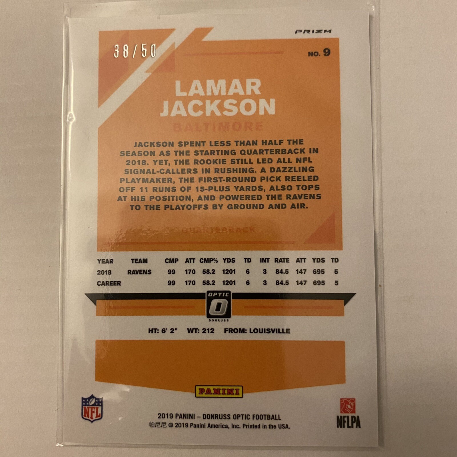2019 Optic PURPLE REFRACTOR Ravens LAMAR JACKSON Card 38/50 Panini | eBay