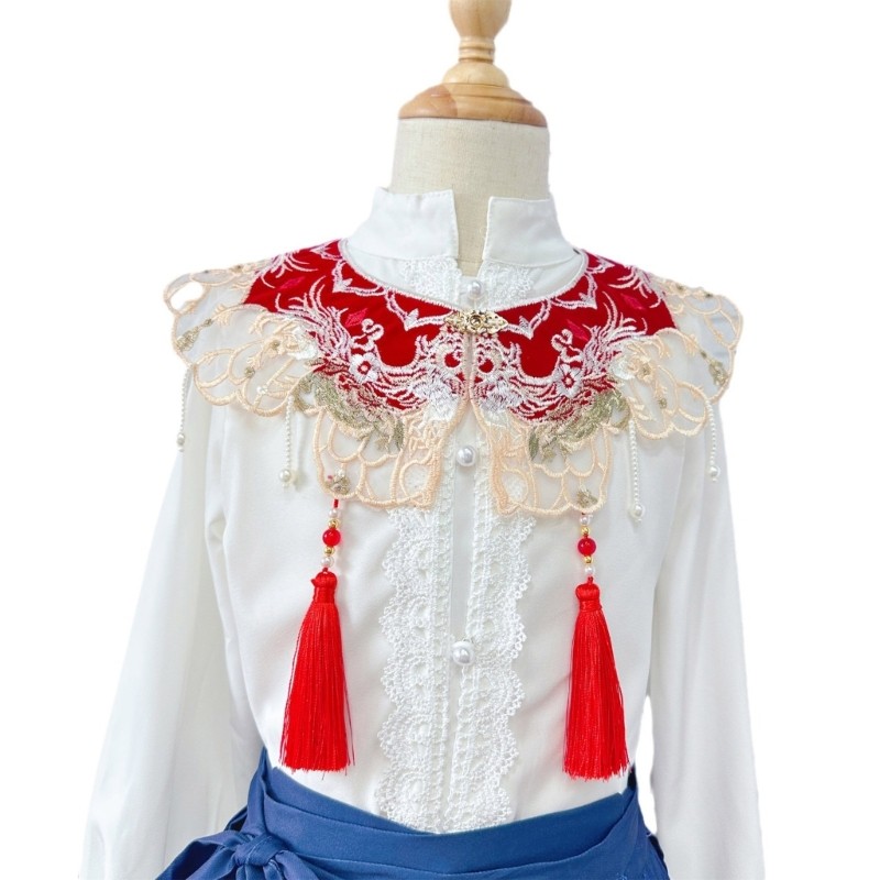 Girls Chinese Style Fake Collar Embroidery Neck Line Hanfu Tassels ...