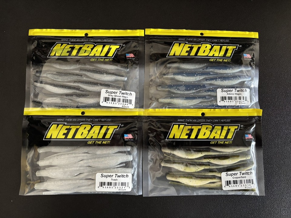 (LOT OF 4) NETBAIT SUPER TWITCH 5" SOFT JERKBAIT (4 DIFFERENT COLORS ...