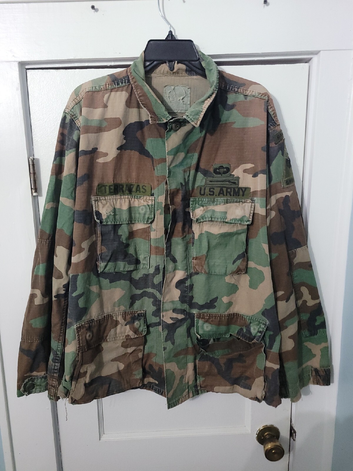 SPECIAL FORCES RANGER CIB JUMP WINGS WOODLAND BDU CAMO COAT LARGE-REG ...
