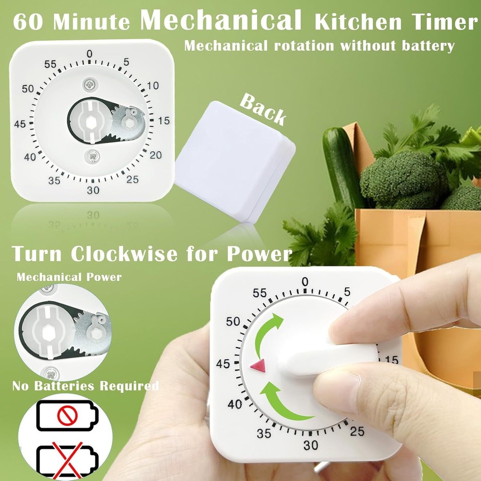 2× Long Ring Bell Alarm Loud 60-Minute Kitchen Cooking Wind Up Timer ...