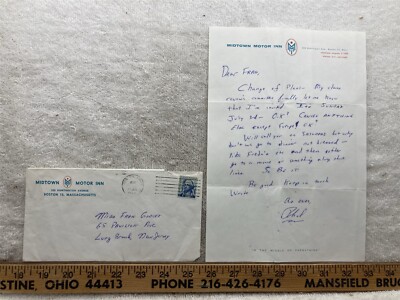 1967 Midtown Motor Inn Boston Massachusetts Handwritten Letter ...