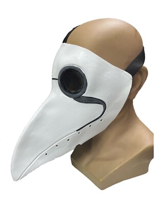 White Latex Plague Doctor Mask Beak Steampunk Bird Halloween Costume ...