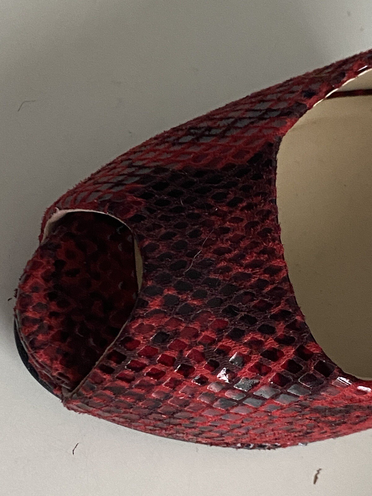 GUESS Red Snake Print High Stiletto Heeled Peep Toe H… - Gem