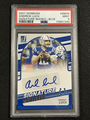 2021-22 Panini Donruss Andrew Luck Signature Marks Blue Auto /50 PSA 9 ...