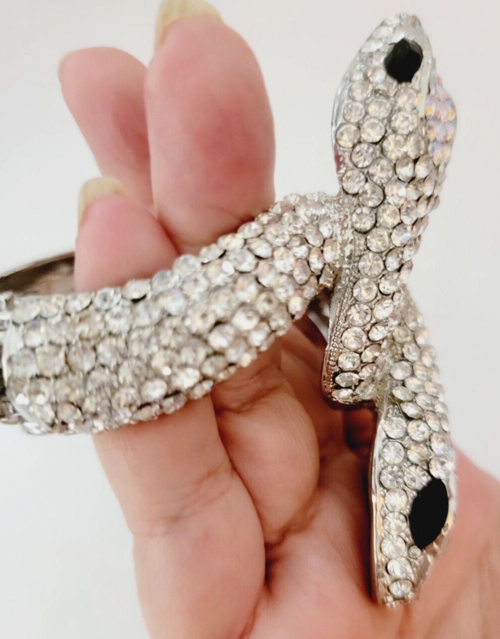 Statement Bling Bypass Snakes AB Rhinestones Clamper Silver Tone Bracelet 6.5" | eBay
