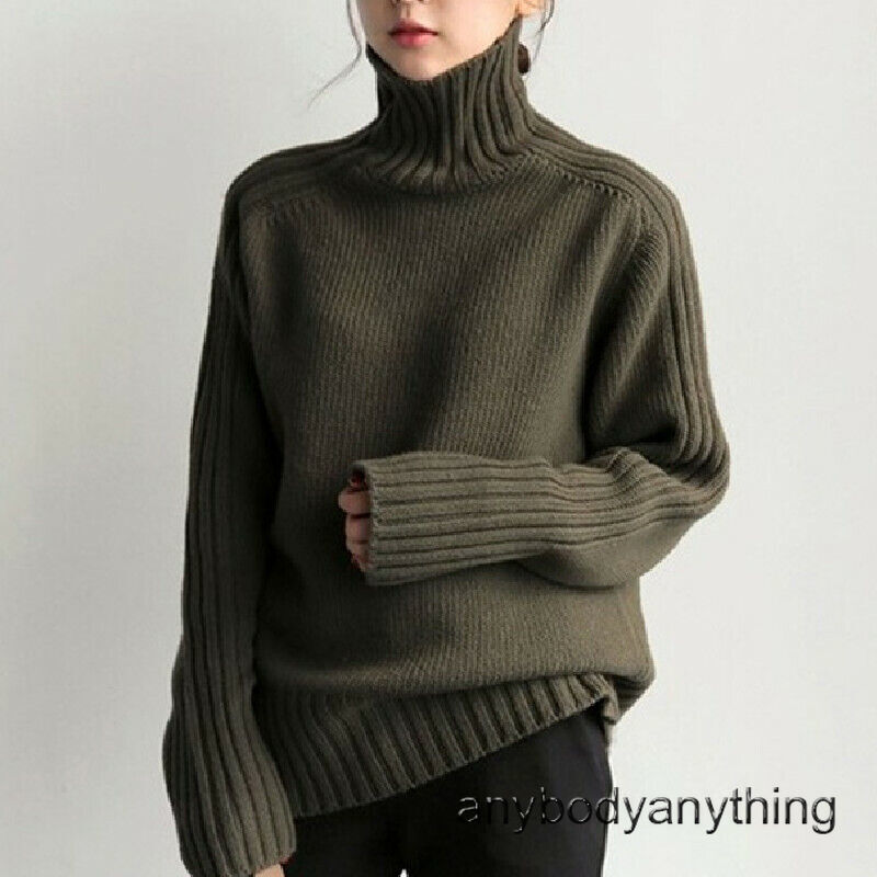 Women's Japanese Style High Neck Knitted Jumpers Casual Loose Pullover ...
