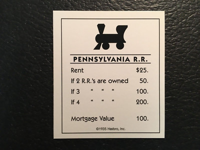 Monopoly PENNSYLVANIA RR Title Deed Card Replacement Game Piece / Part ...