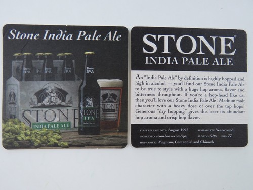 Beer Bar Coaster ~ STONE BREWING ~ IPA = India Pale Ale ~ San Diego CA ...