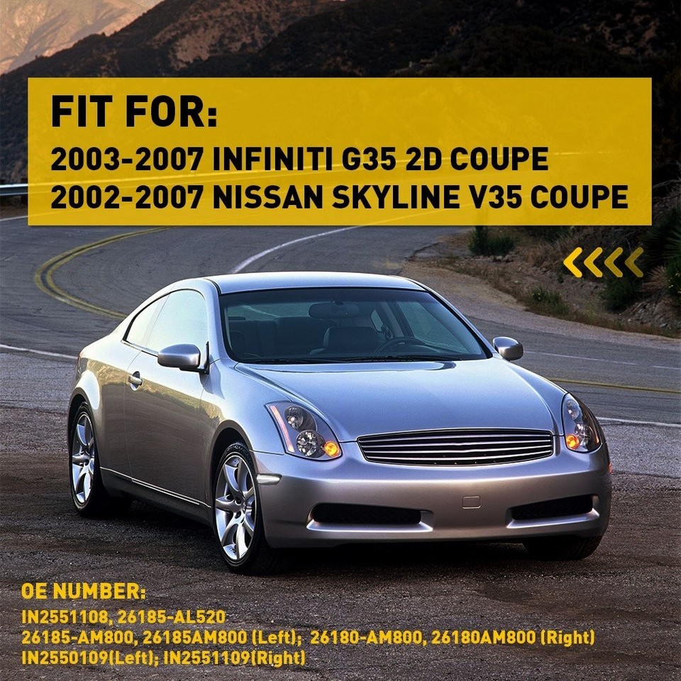 For 03-07 Infiniti G35 Coupe 2D White LED Smoked Front Bumper Side ...