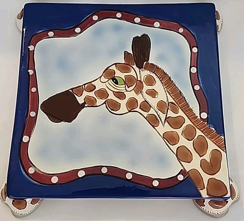 VTG SWAK Hager The Giraffe Footed Trivet Safari Decor Signed Ceramic 6. ...