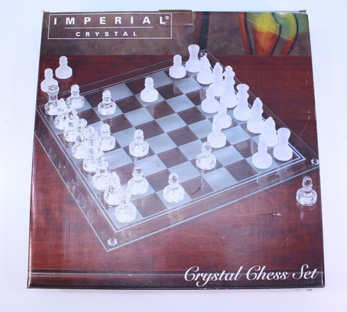 Imperial Crystal Chess Set Frosted & Clear Glass With 14" Board ...